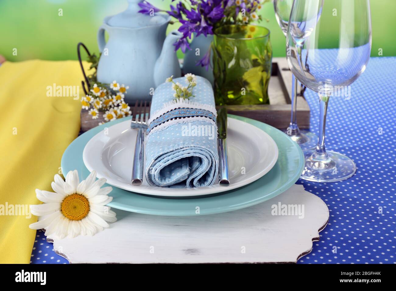 Blue table setting close-up Stock Photo - Alamy