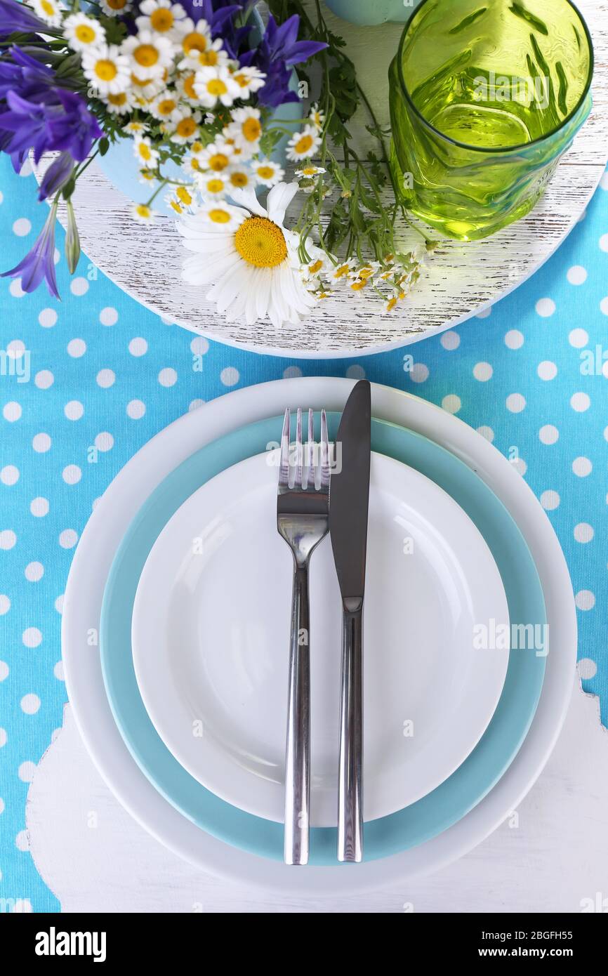 Blue table setting close-up Stock Photo - Alamy