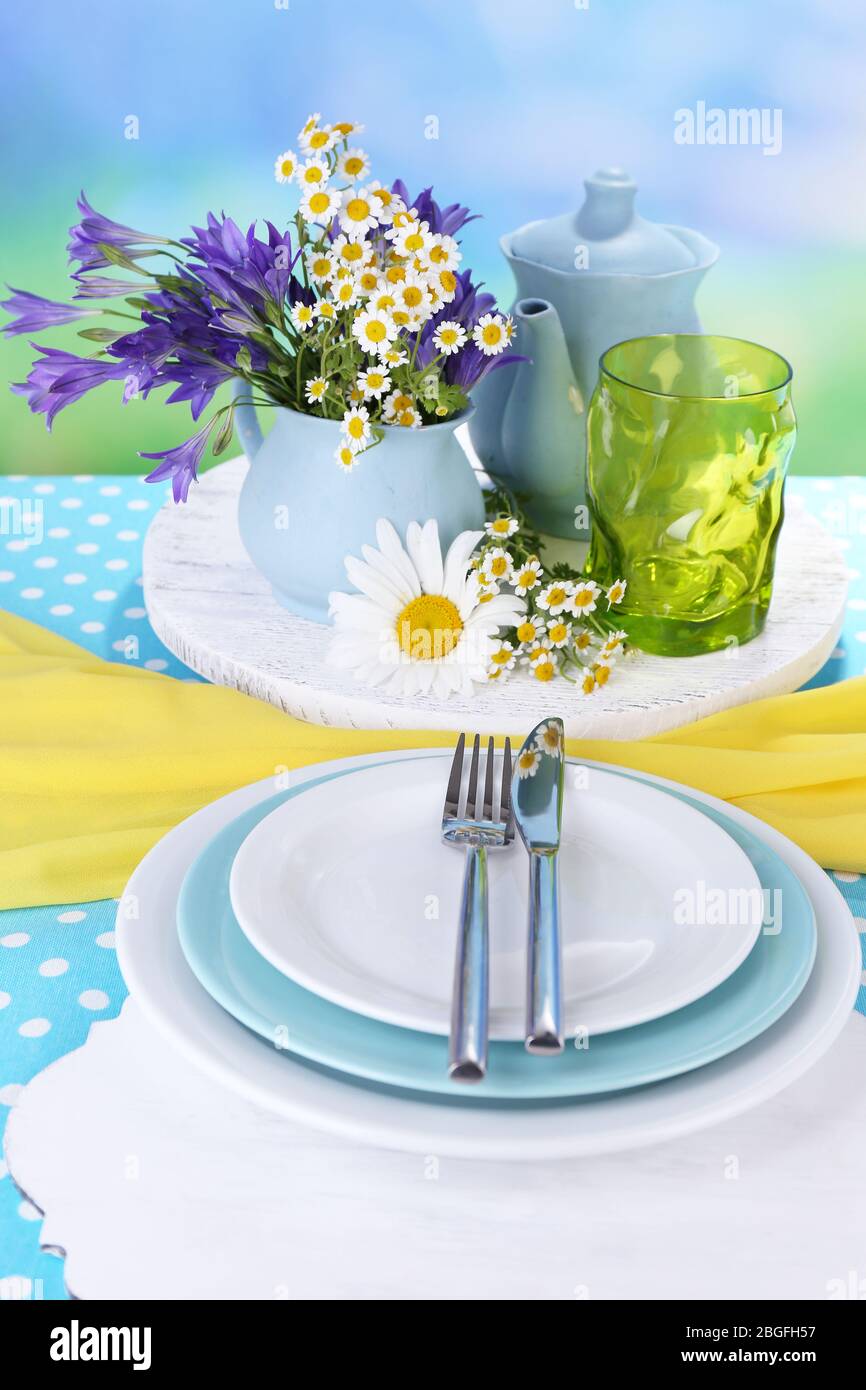 Blue table setting close-up Stock Photo - Alamy