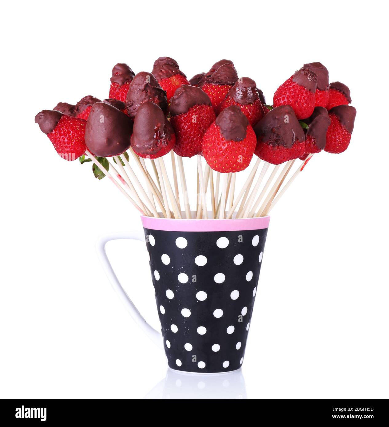 Strawberry in chocolate on skewers in cup isolated on white Stock Photo ...