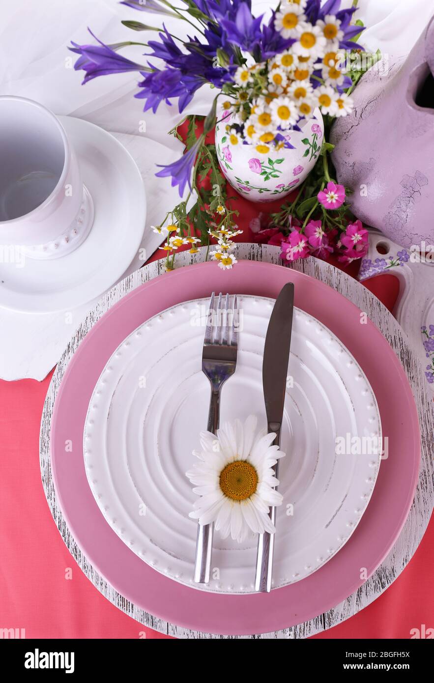 Pink table setting close-up Stock Photo - Alamy