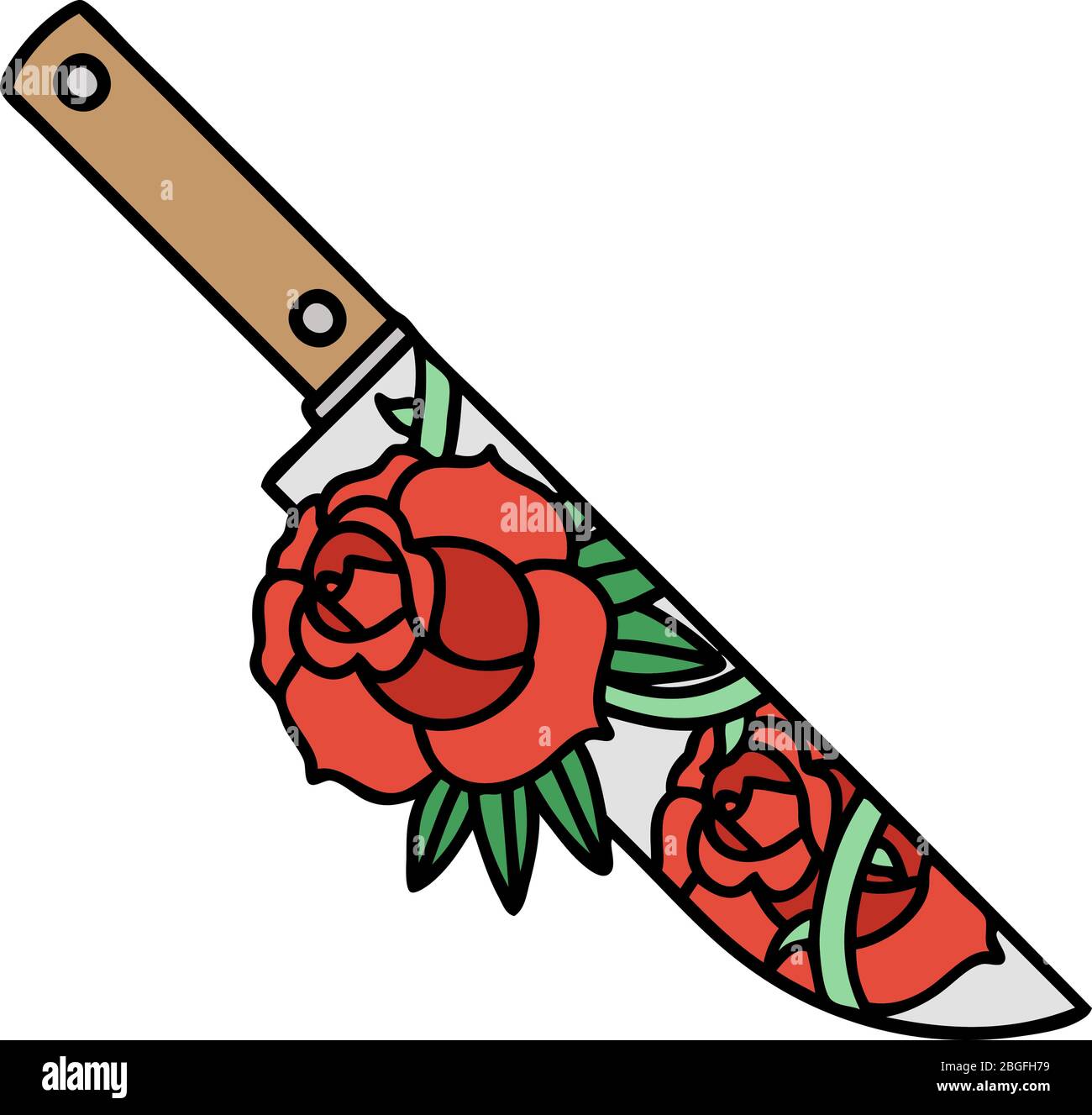 tattoo in traditional style of a dagger and flowers Stock Vector Image ...