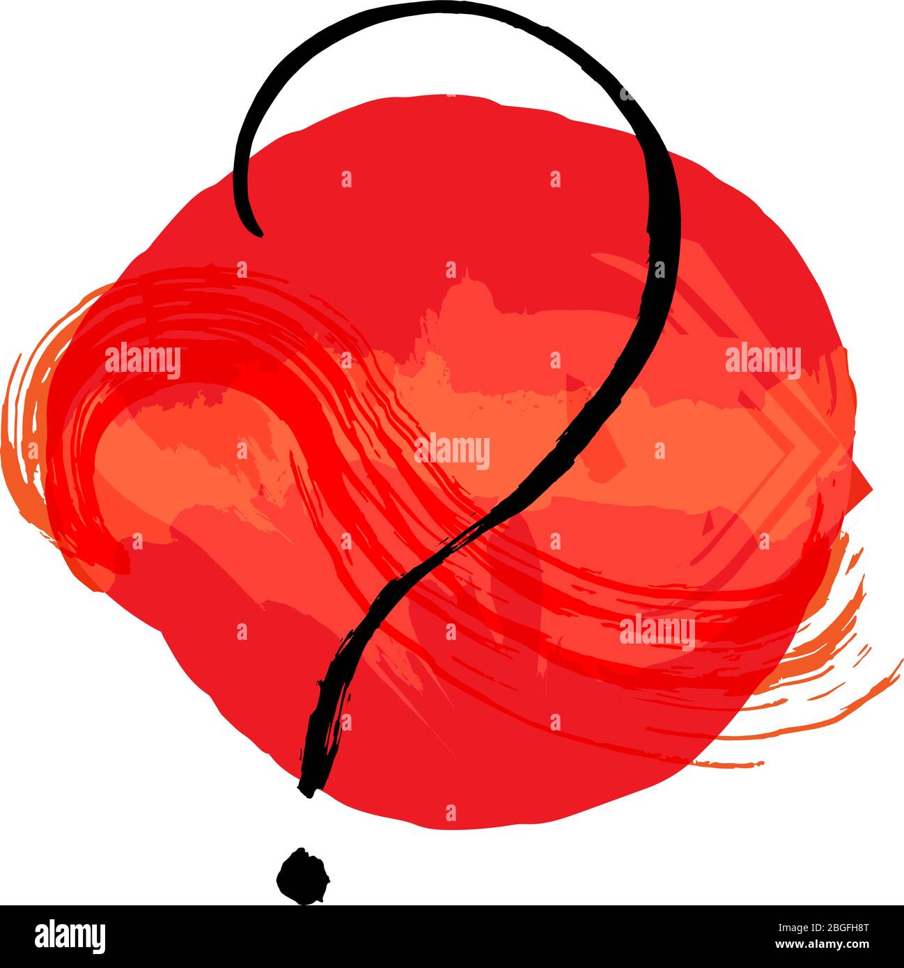 Vector question mark, hand drawn in ink with red watercolor ...