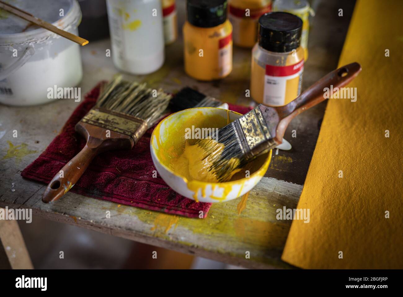 An artist studio workbench Stock Photo - Alamy