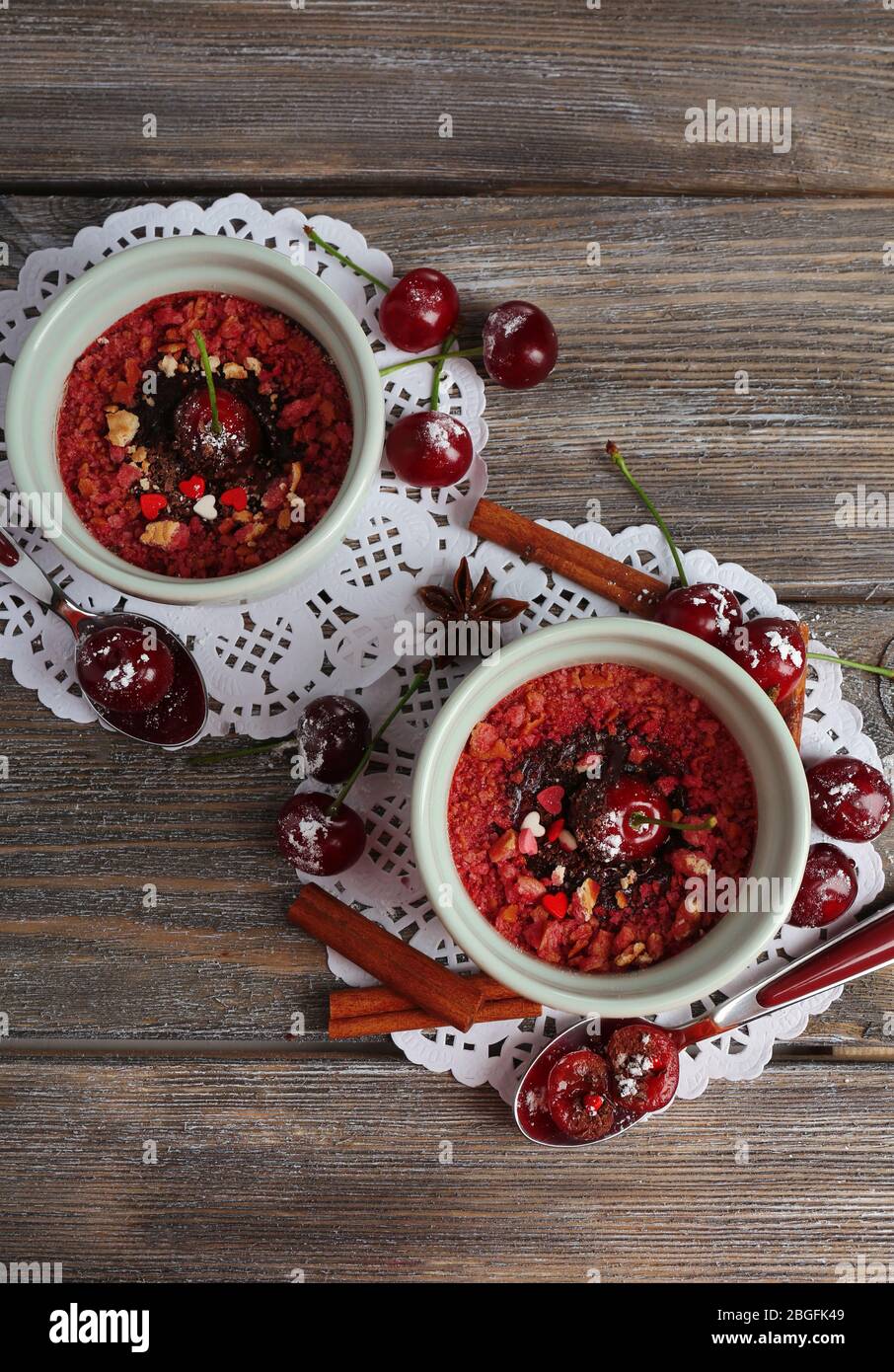 Tasty cherry dessert on table Stock Photo - Alamy