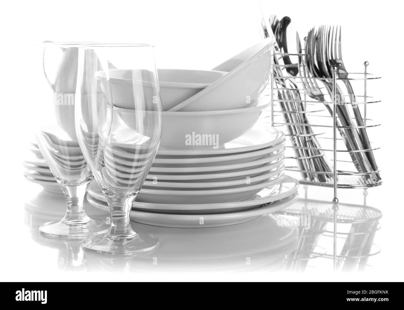 Clean dishes isolated on white Stock Photo - Alamy