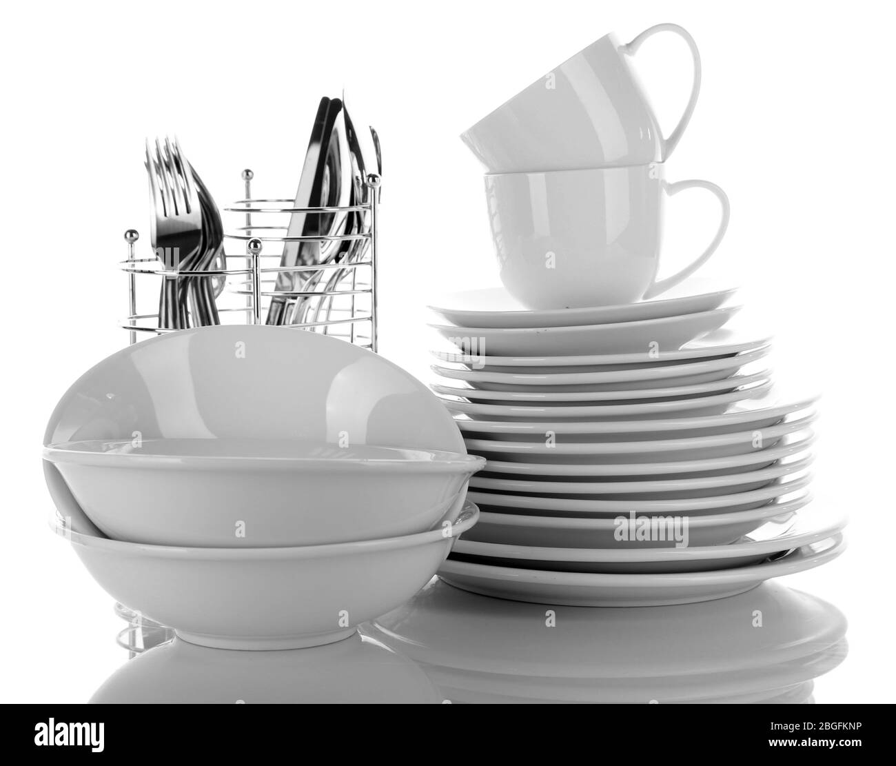 Clean dishes isolated on white Stock Photo - Alamy