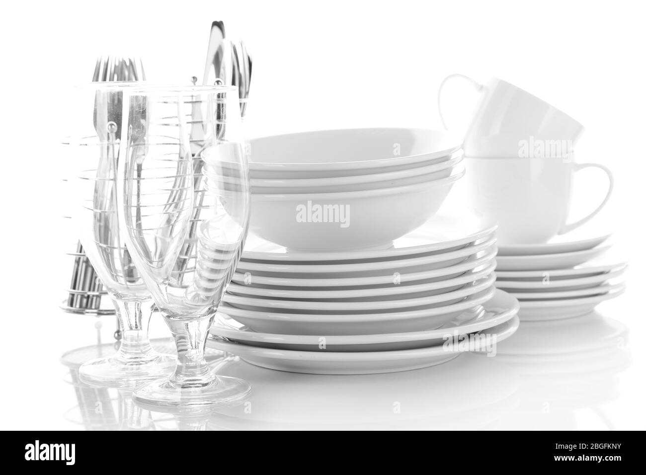 Clean dishes isolated on white Stock Photo - Alamy