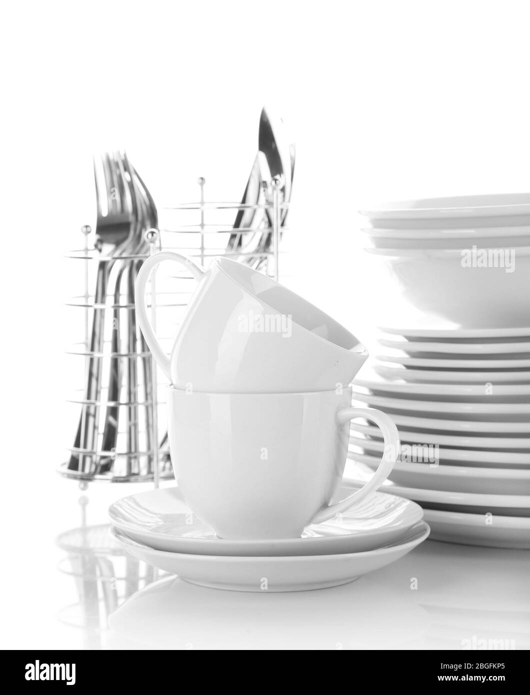 Clean dishes isolated on white Stock Photo - Alamy