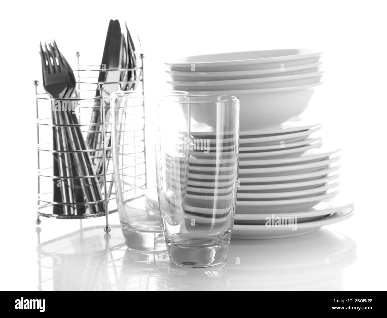 Clean dishes isolated on white Stock Photo - Alamy
