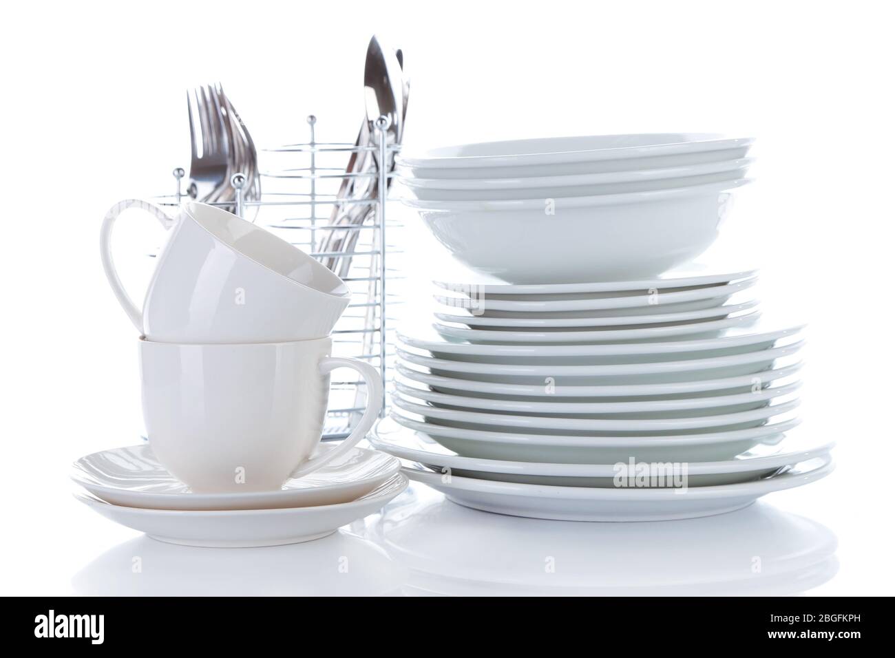 Clean dishes isolated on white Stock Photo - Alamy