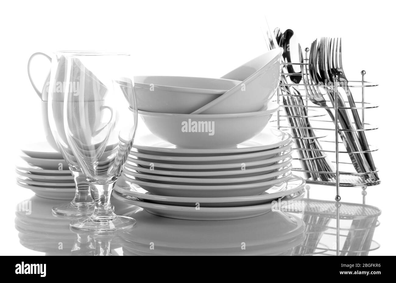 Clean dishes isolated on white Stock Photo - Alamy