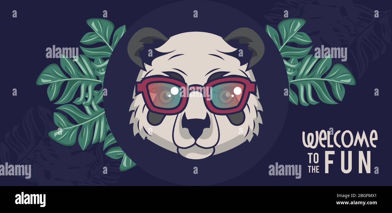 welcome to the fun with bear panda using glasses Stock Vector Image ...