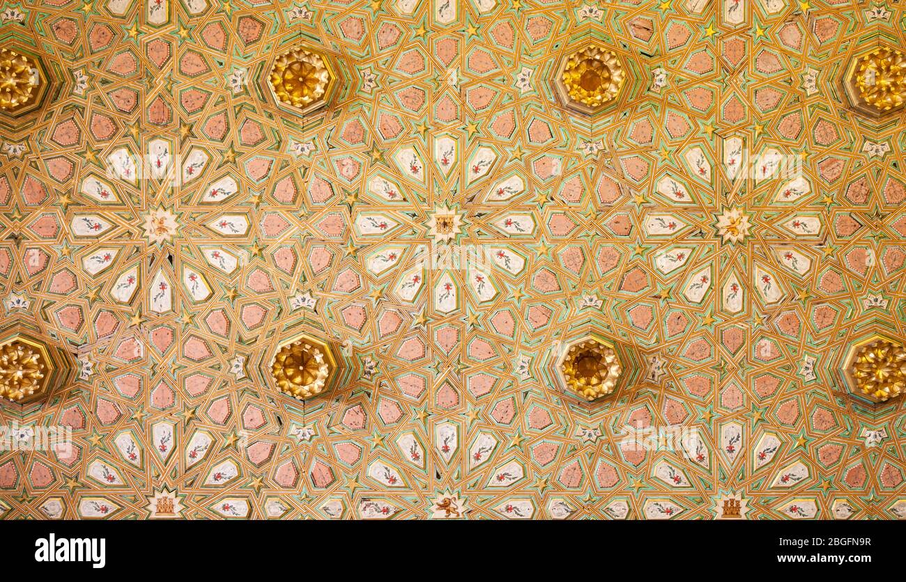 Ceiling, roof detail in Real Alcazar palace, Seville, Andalusia, Spain ...