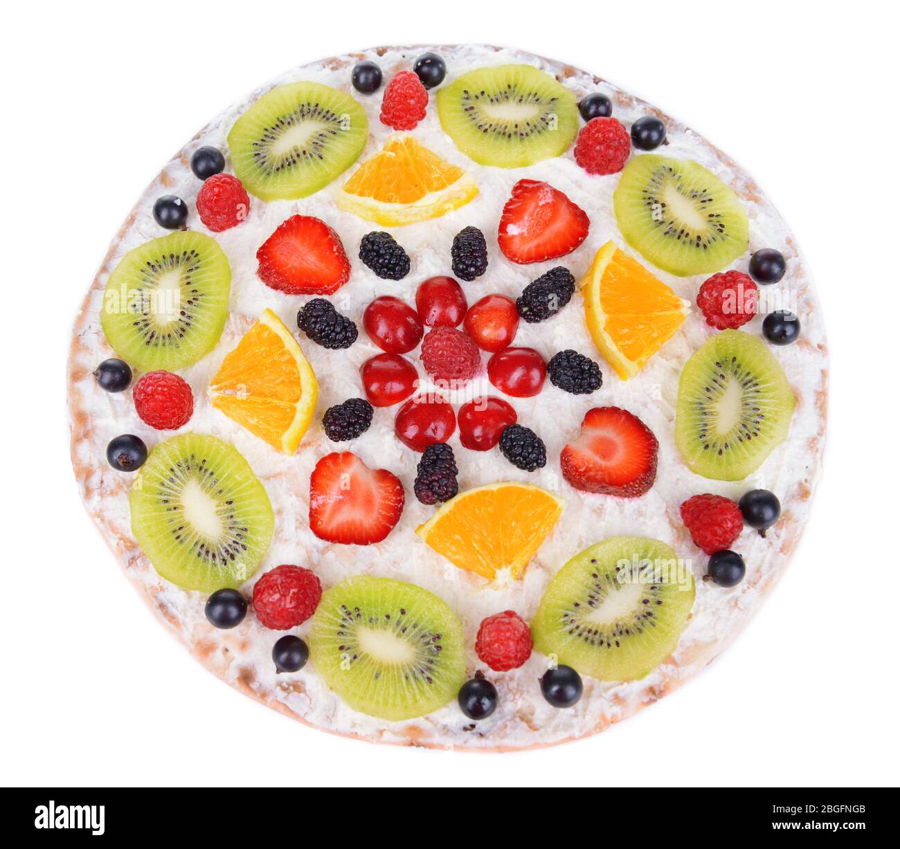 Sweet pizza with fruits isolated on white Stock Photo - Alamy