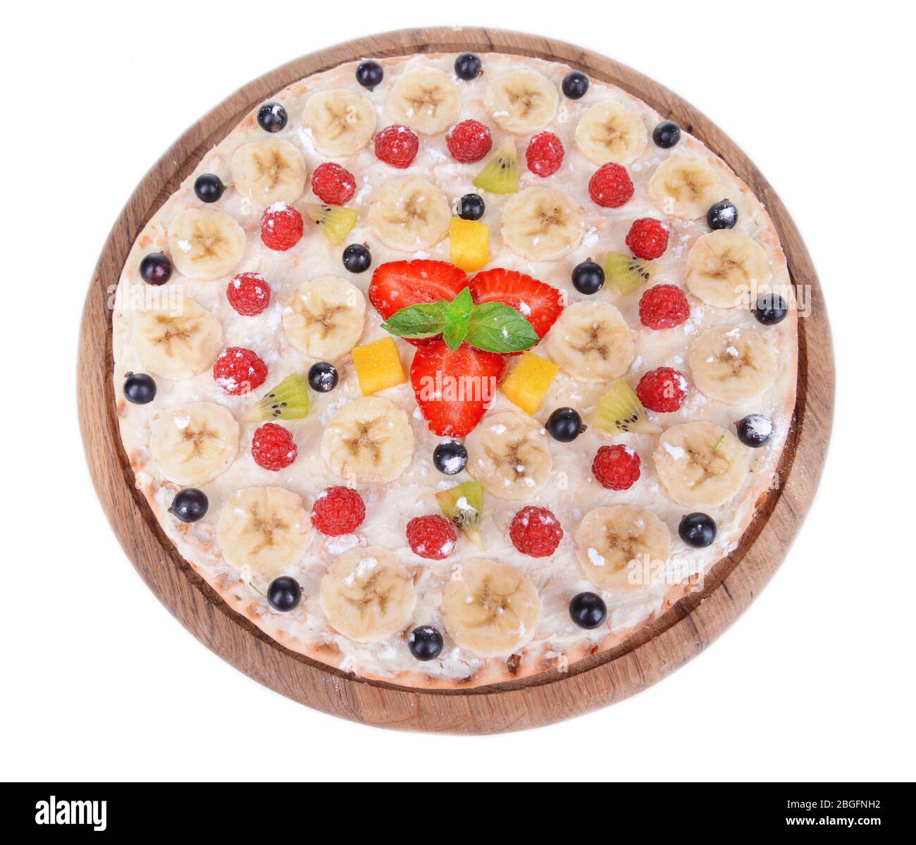 Sweet pizza with fruits isolated on white Stock Photo - Alamy