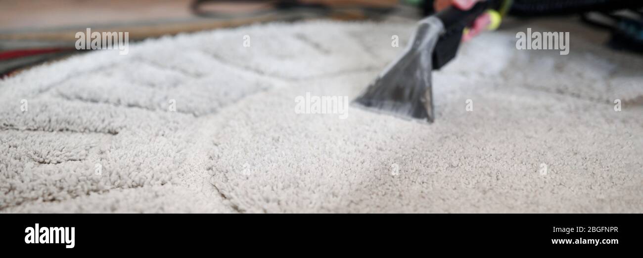 Housekeeper arm cleaning carpet with washing vacuum cleaner Stock Photo ...