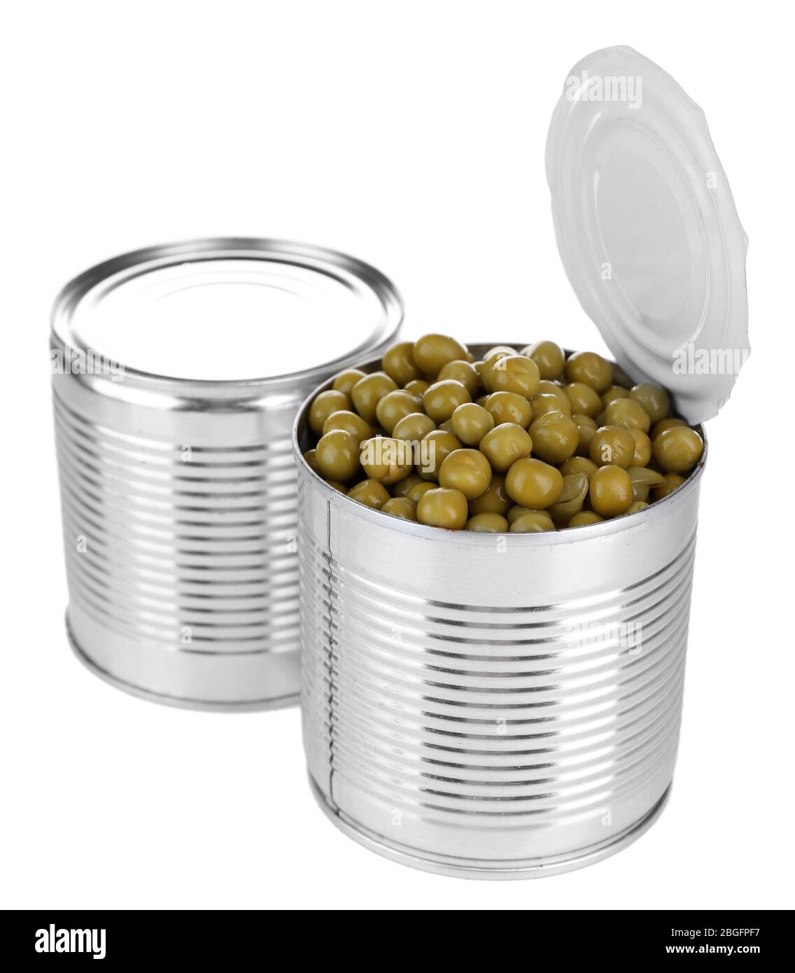 Canned peas in opened tin, isolated on white Stock Photo - Alamy