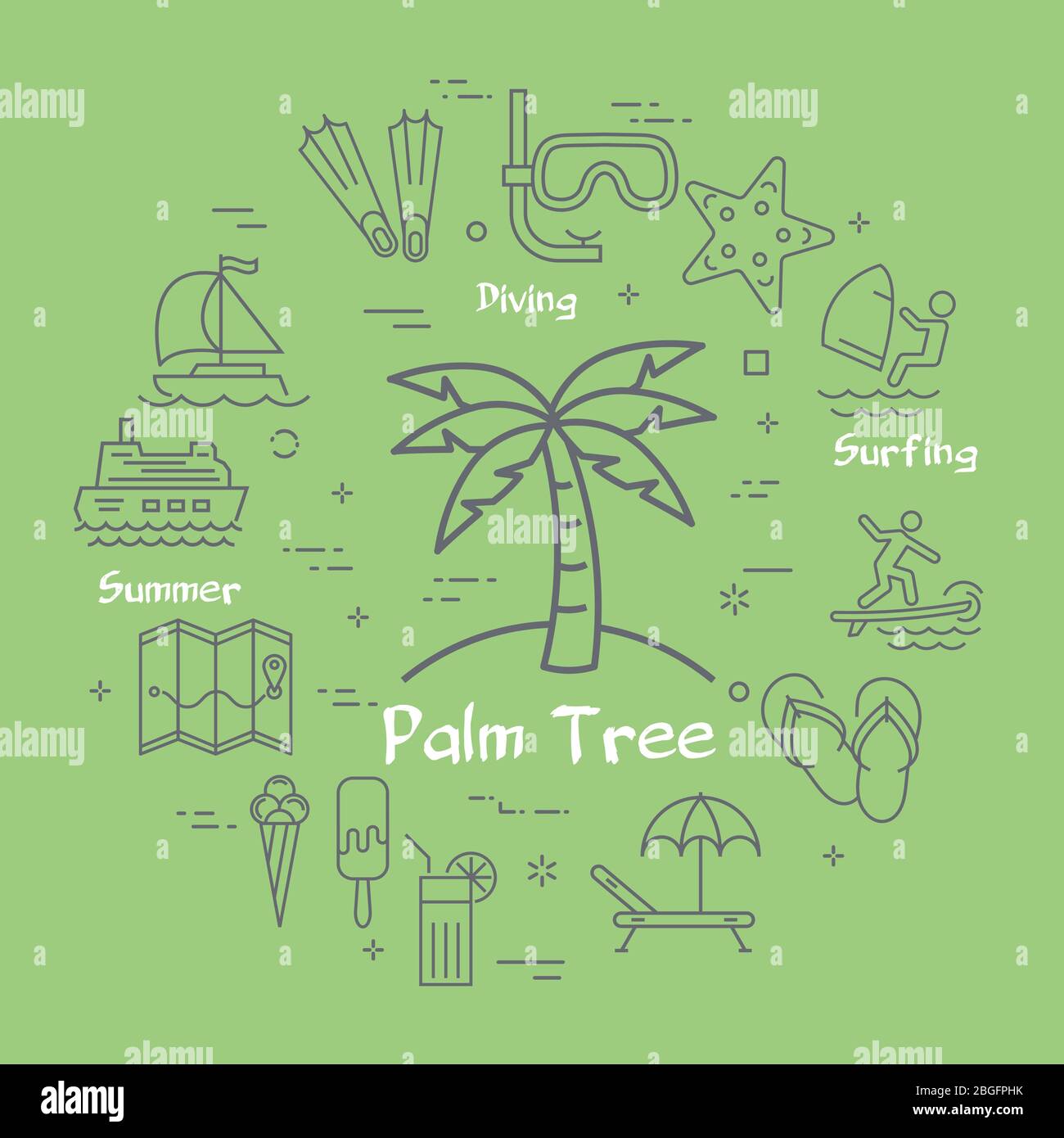 Vector linear concept of palm tree on green Stock Vector Image & Art ...
