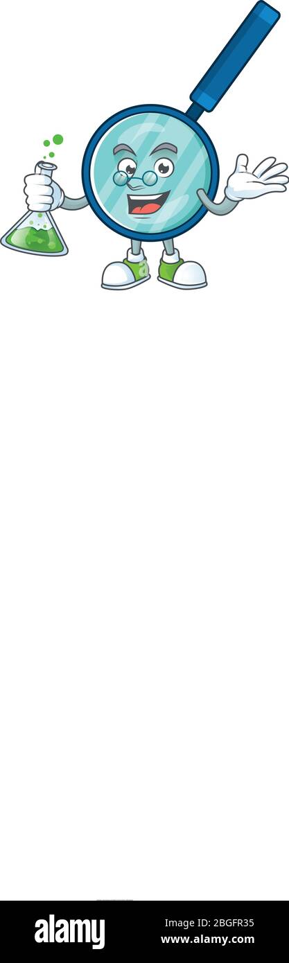 Magnifying glass genius Professor Cartoon character holding glass tube ...