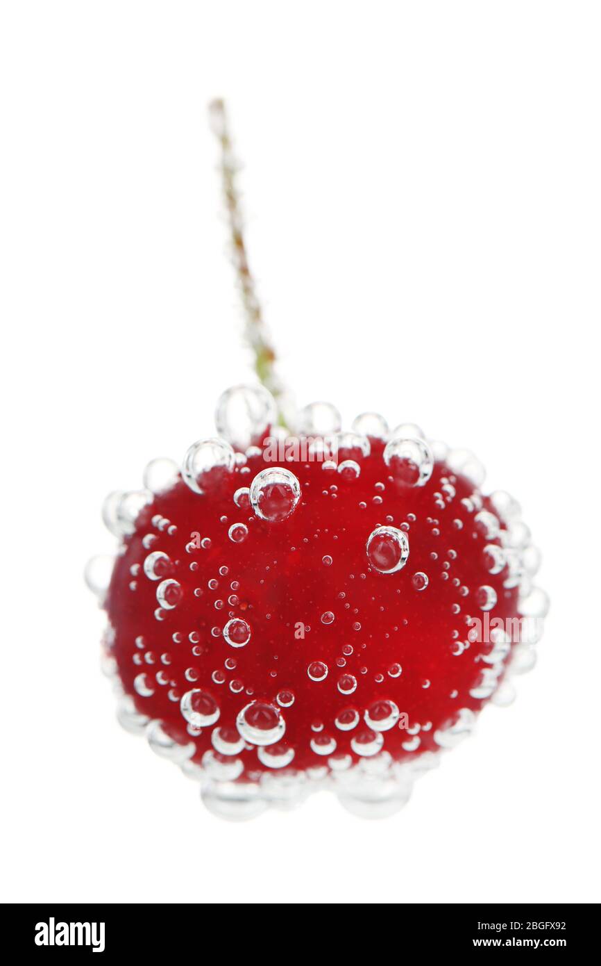 Beautiful cherry in water with bubbles, isolated on white Stock Photo ...