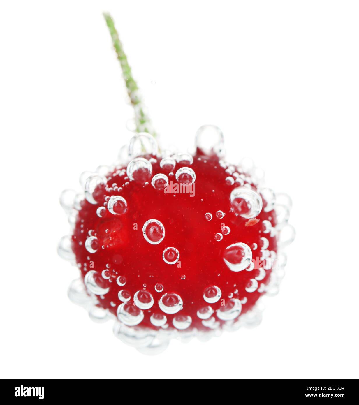 Beautiful cherry in water with bubbles, isolated on white Stock Photo ...