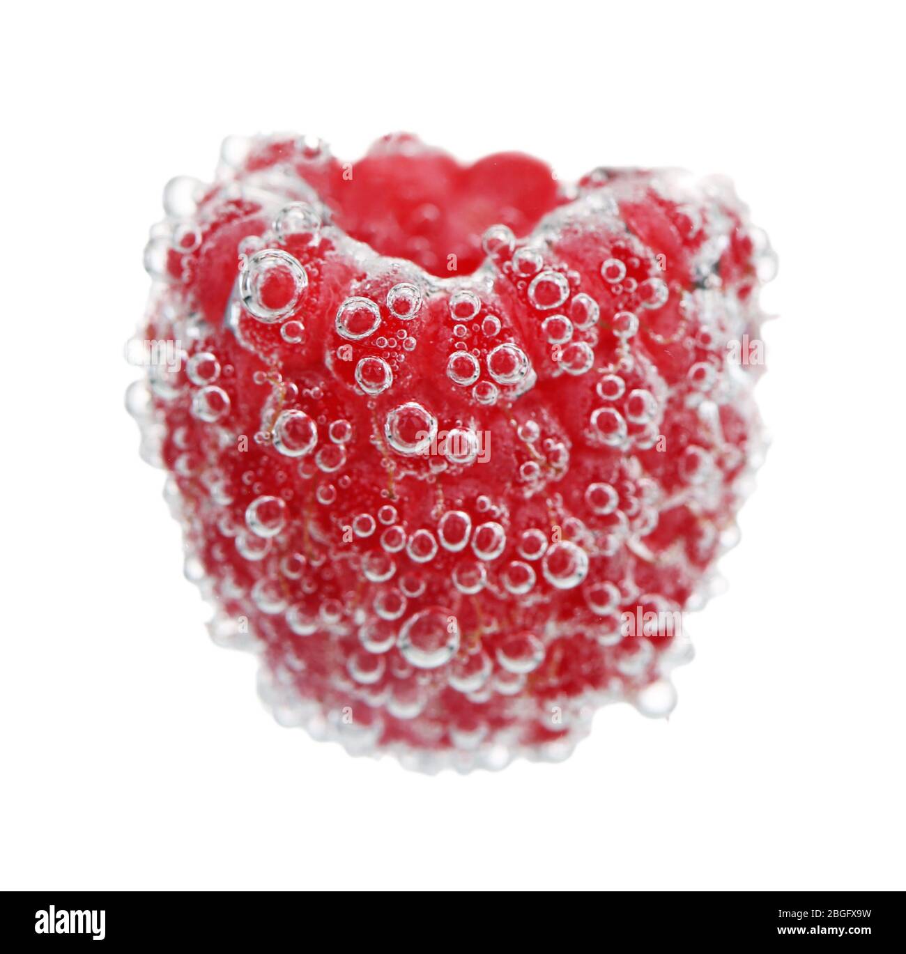 Beautiful raspberry in water with bubbles, isolated on white Stock ...
