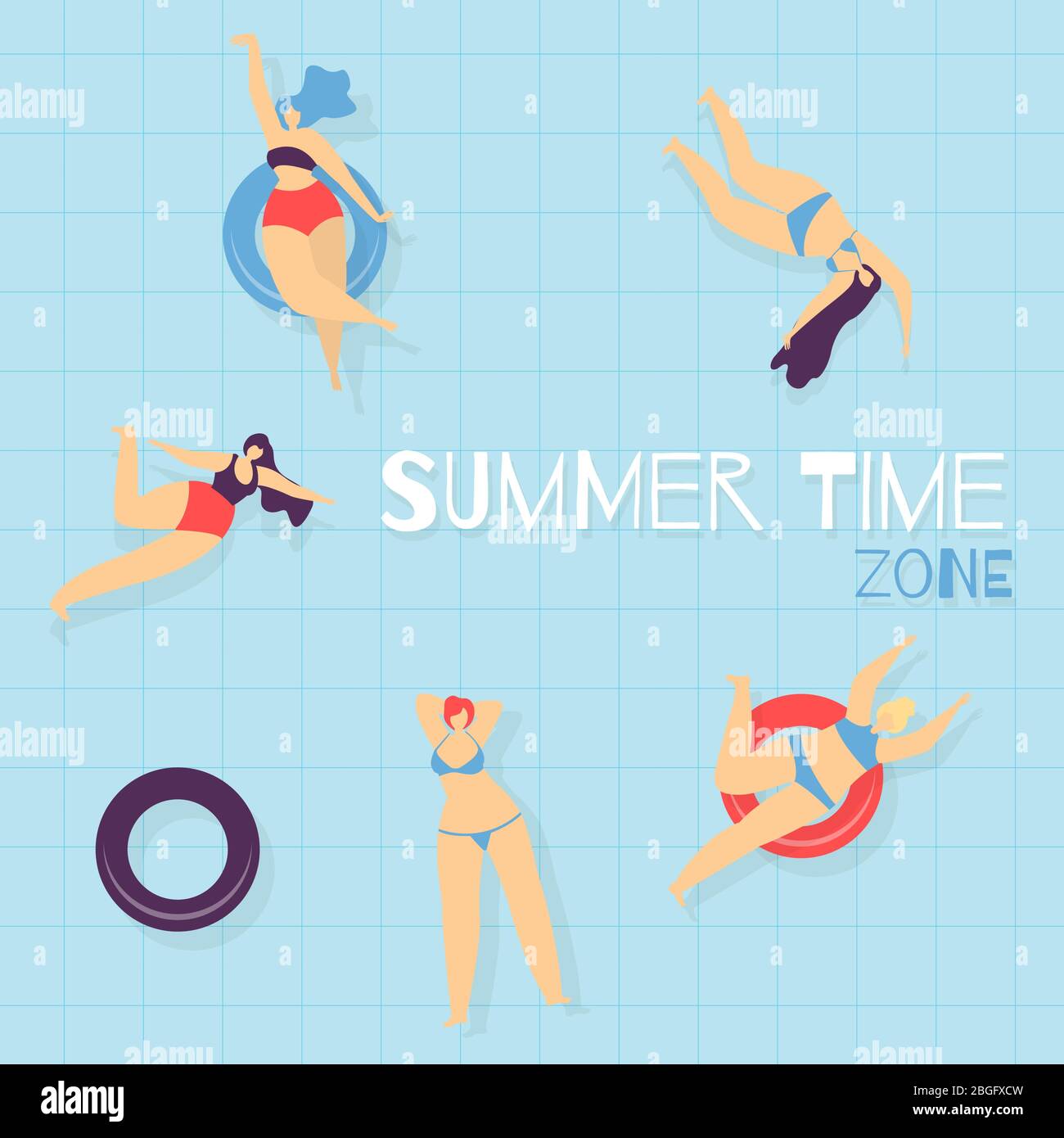 Summer Time Zone Promotional Flat Text Banner Vector Cartoon ...