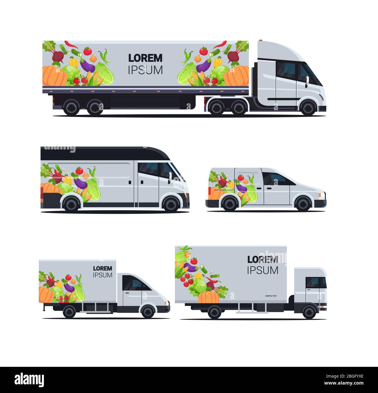 set realistic van truck trailer with organic vegetables natural vegan ...