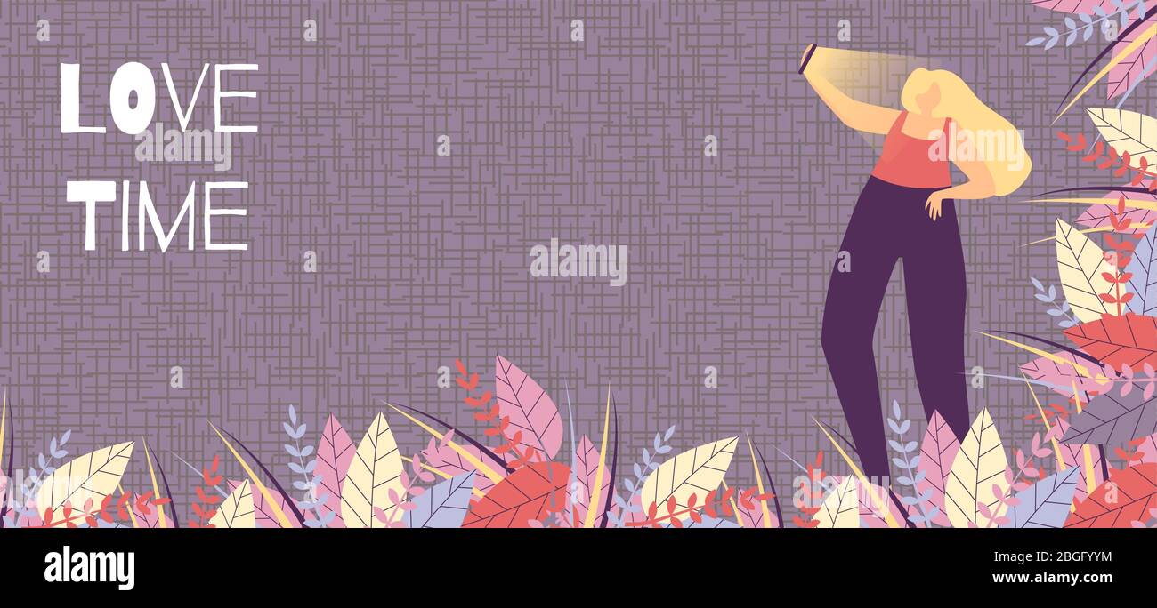 Love Time Woman Motivation Text Flat Cartoon Banner Vector Style Plus ...