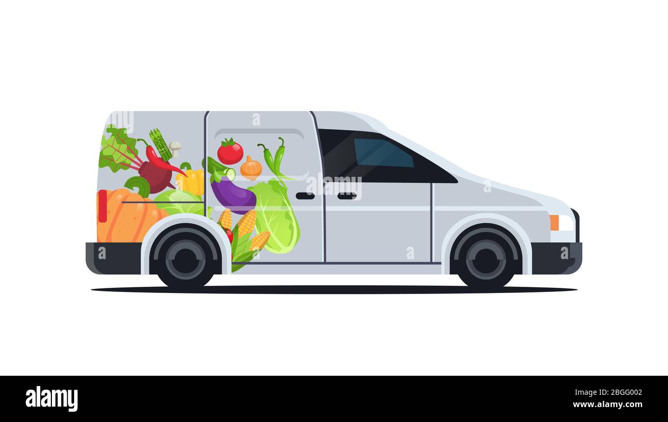 realistic van with organic vegetables natural vegan farm food delivery ...