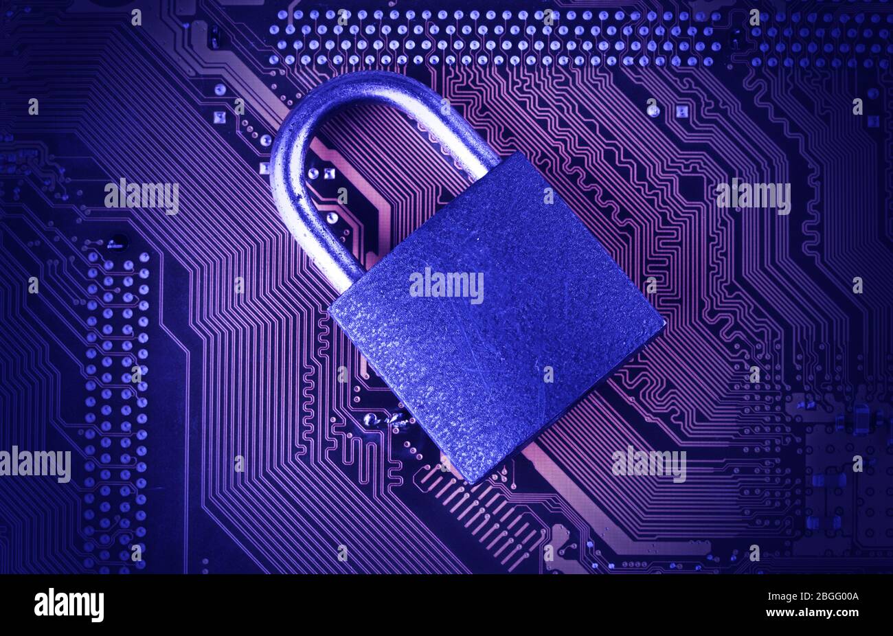motherboard lock, electronic data protection concept, vignetting. toned ...