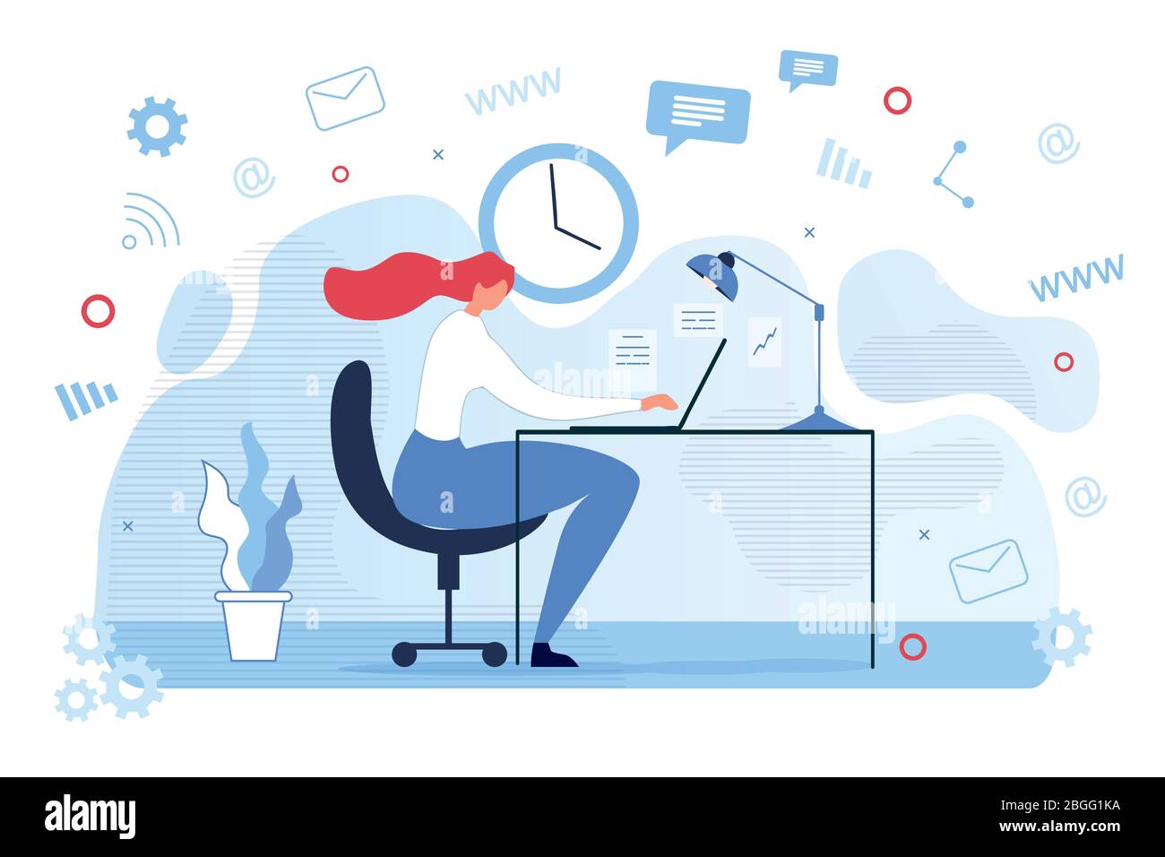 Cartoon Woman Character Work Interacting with Communication ...