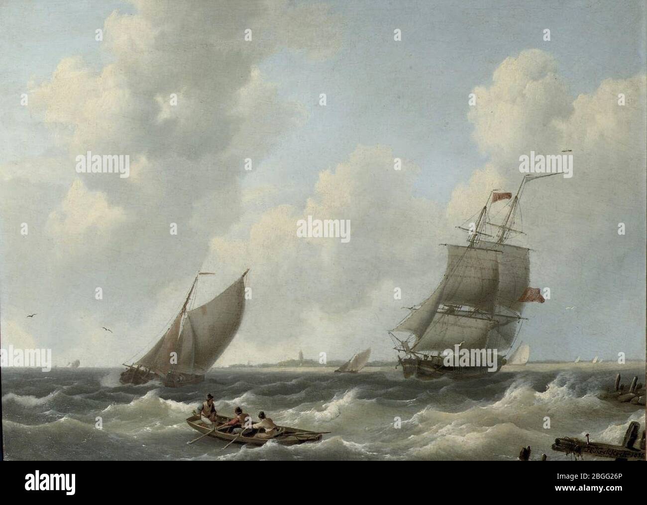 Hermanus Koekkoek (sr.) - Shipping on choppy waters (1836 Stock Photo ...