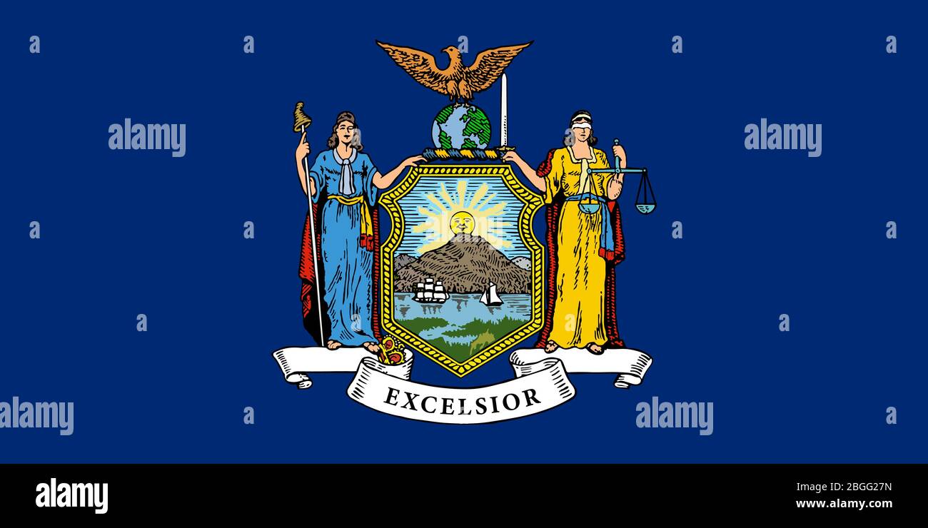 Flag of New York state, vector illustration. Coat of arms of New York ...
