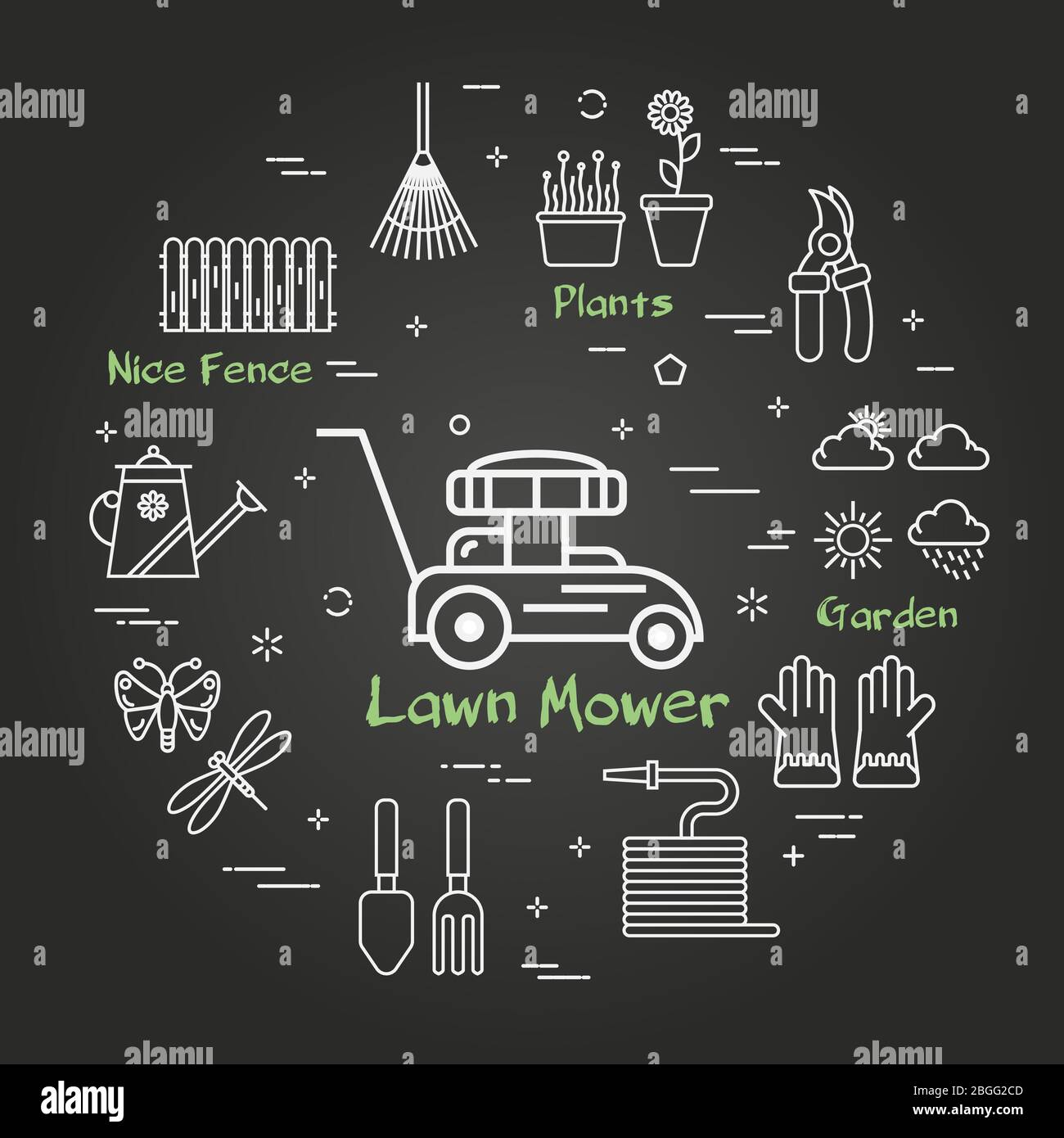 Vector linear black gardening and farming - Lawn Mower Stock Vector ...