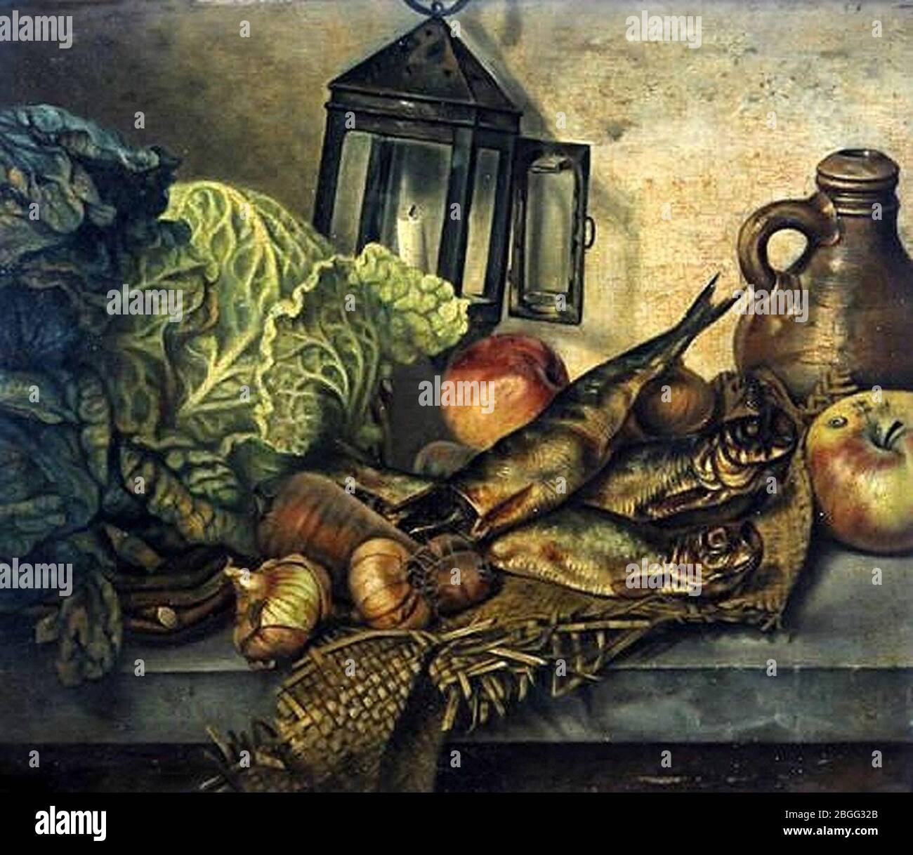 Hermina van der Haas - Still life of fish vegetables jug and lamp Stock ...