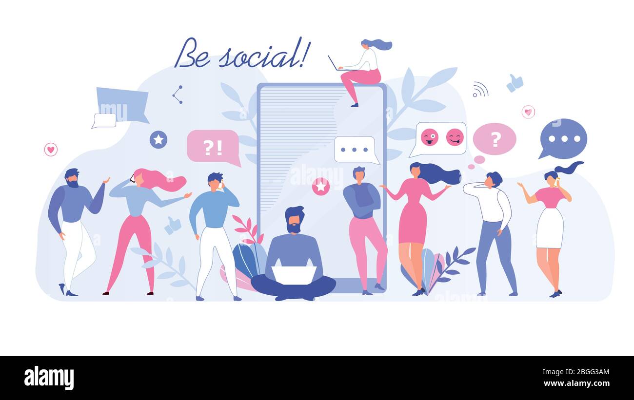 Be Social Motivation People Community Flat Banner. Poster Advertising ...