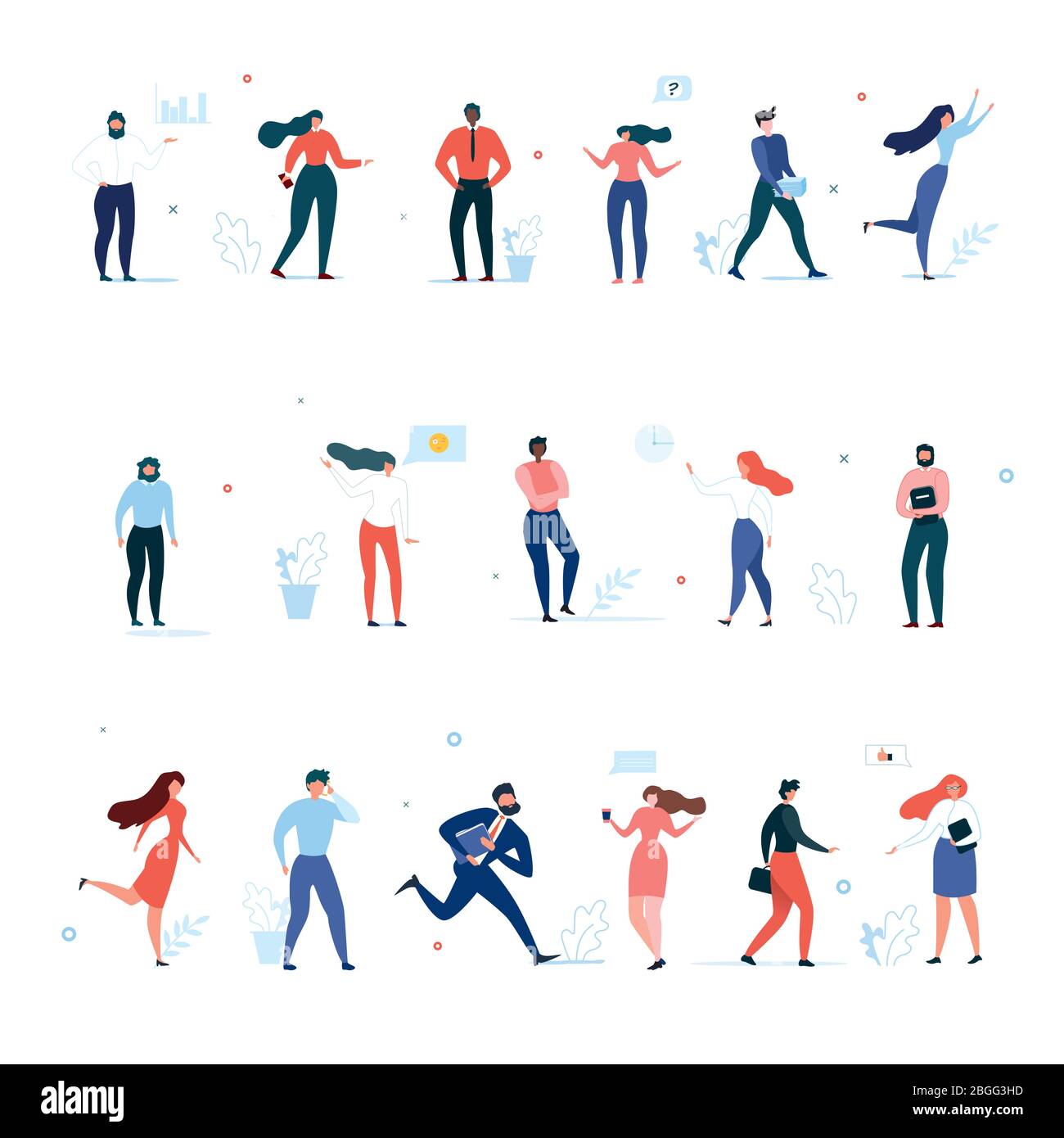 Cartoon Office People Character Community Flat Set. Multiracial Men and ...