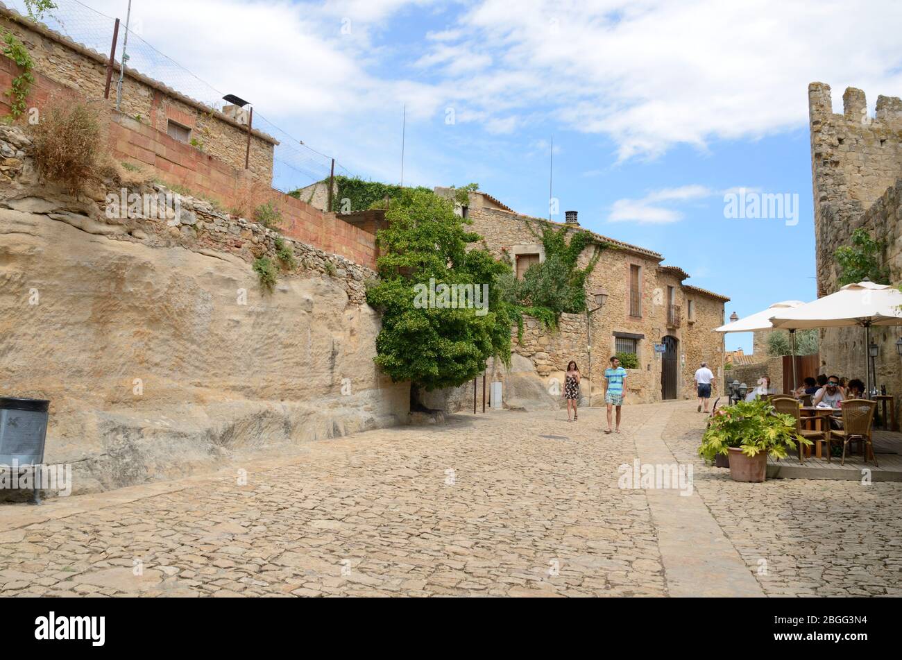 Peratallada, Spain - July 25, 2017: People at outdoors bar in stone ...