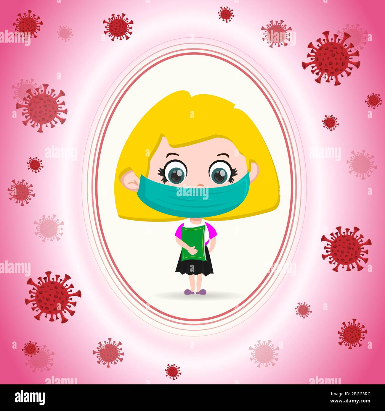 Pupil girl with virus protection wallpaper Stock Vector Image & Art - Alamy