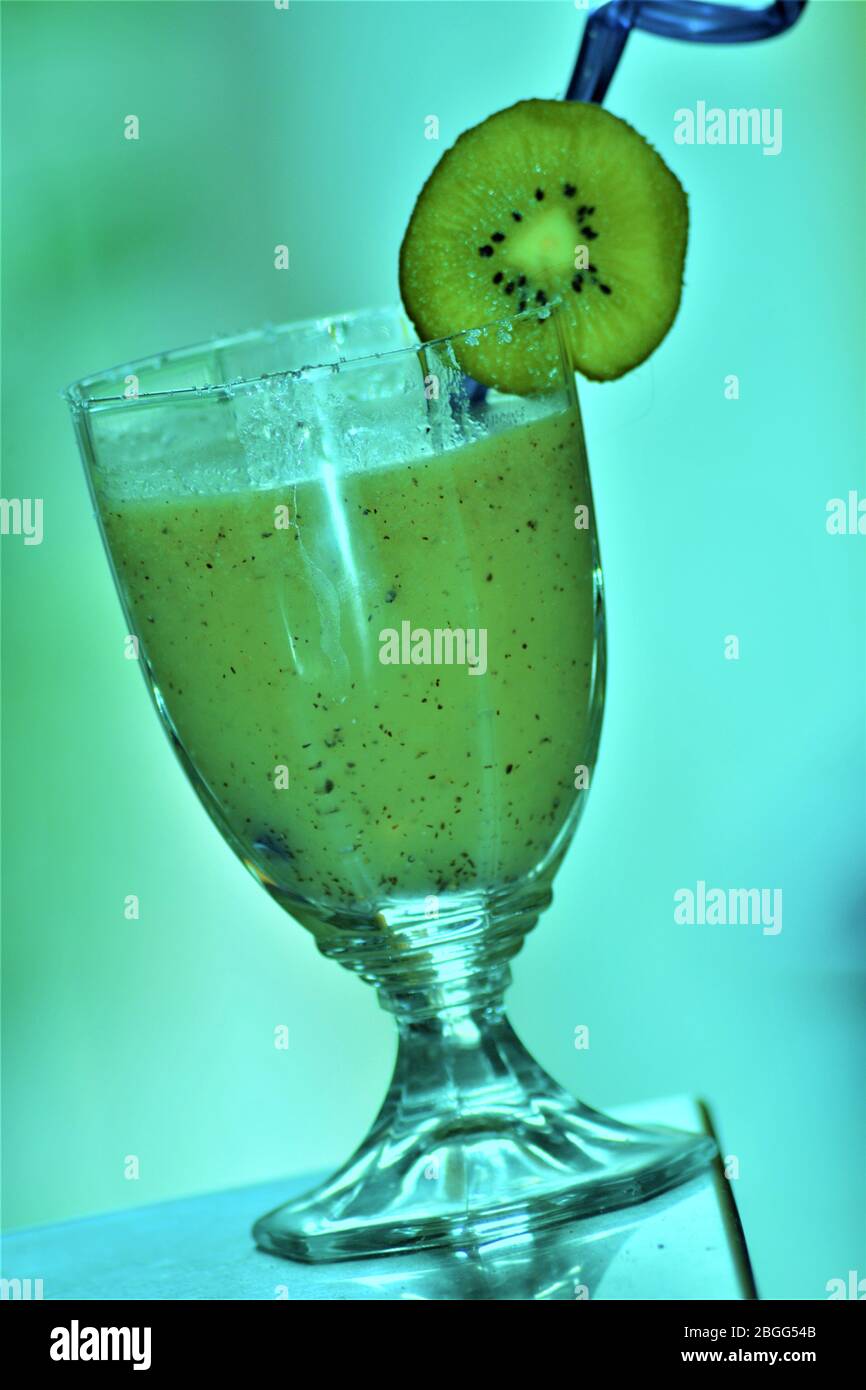 fresh kiwi shake fuit drink in glass Stock Photo - Alamy