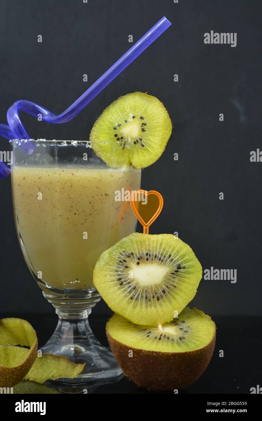 fresh kiwi shake fuit drink in glass Stock Photo - Alamy