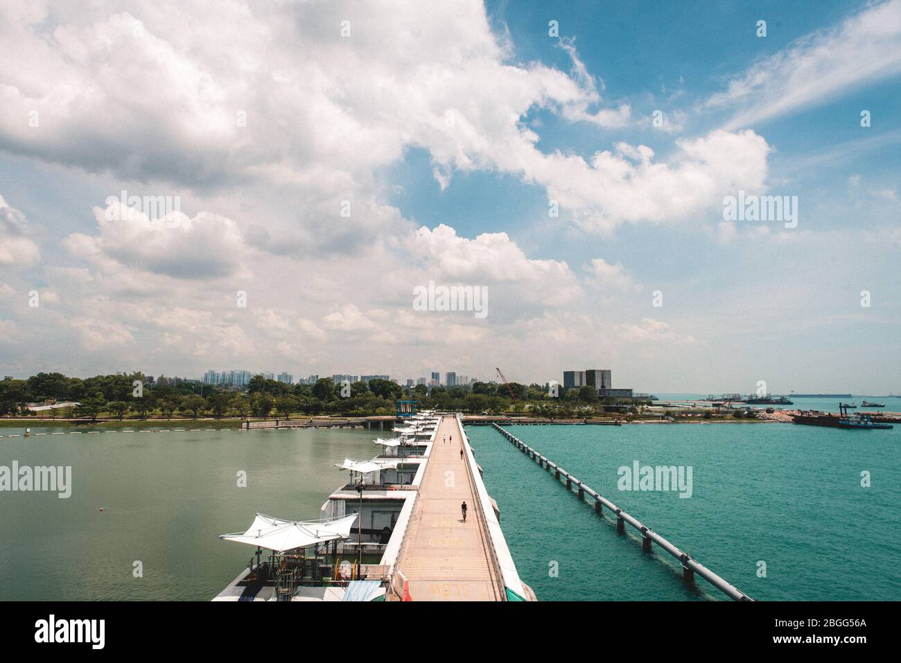 Singapore, Nov 2019: Bridge on Marina Barrage. The dam is built across ...
