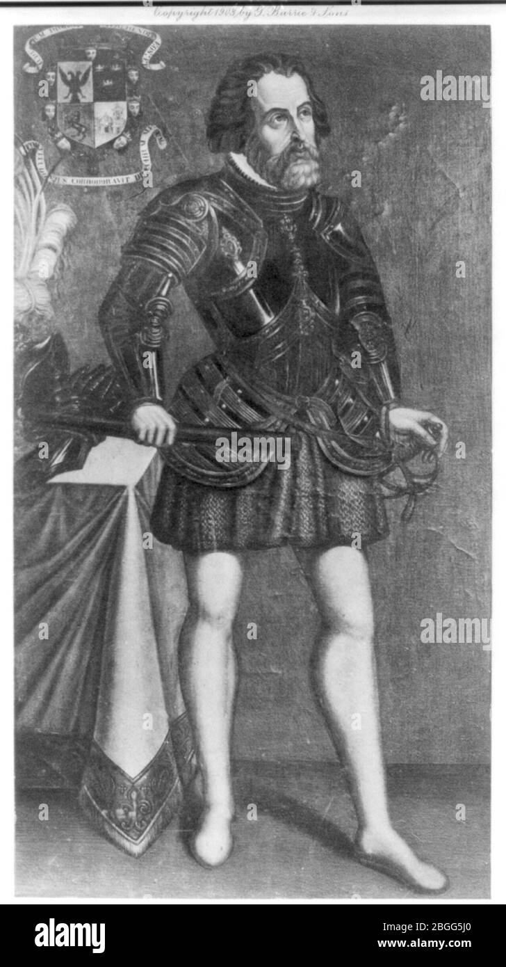 Hernando Cortes, 1485-1547, full-length portrait, standing, facing ...