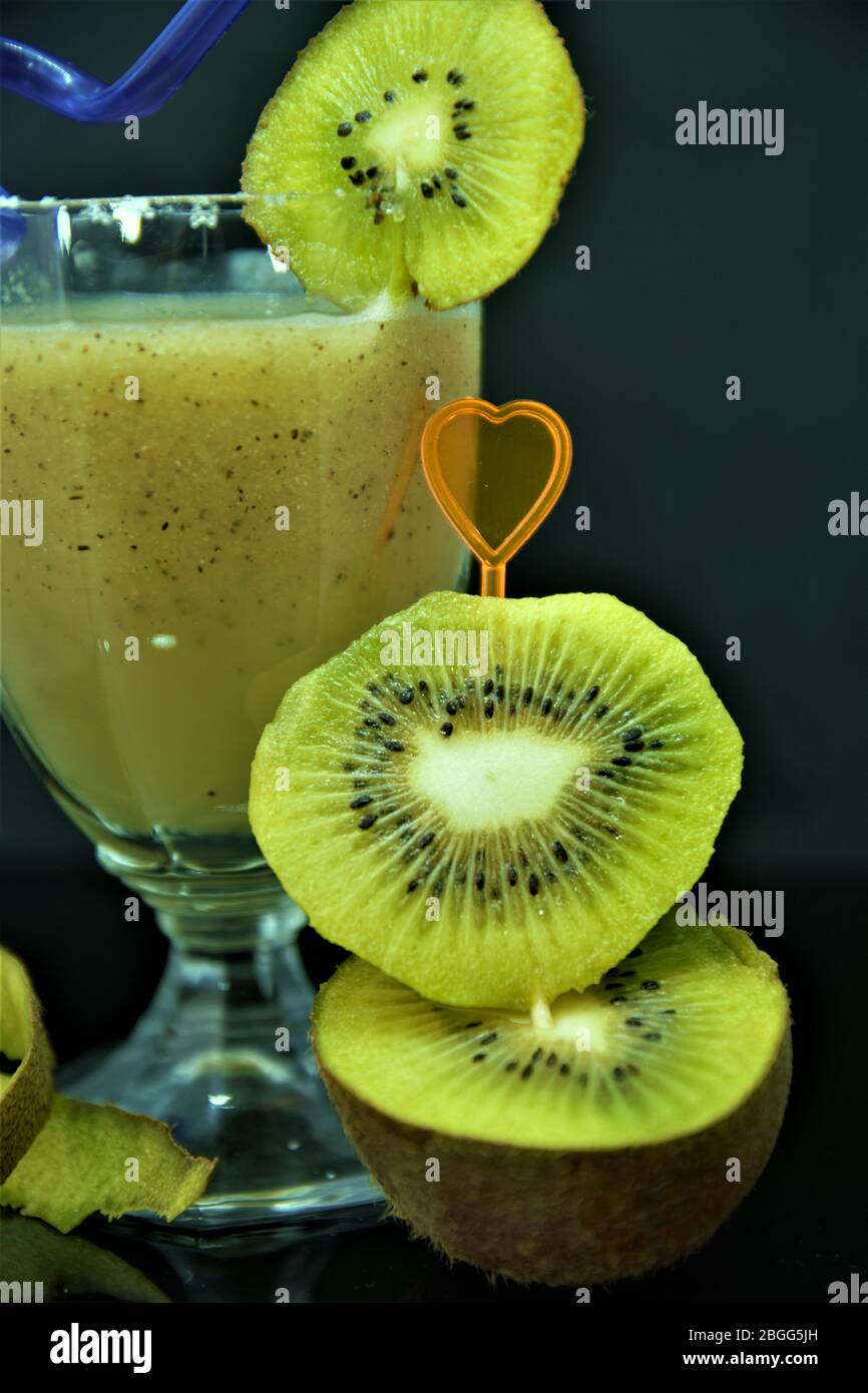 fresh kiwi shake fuit drink in glass Stock Photo - Alamy