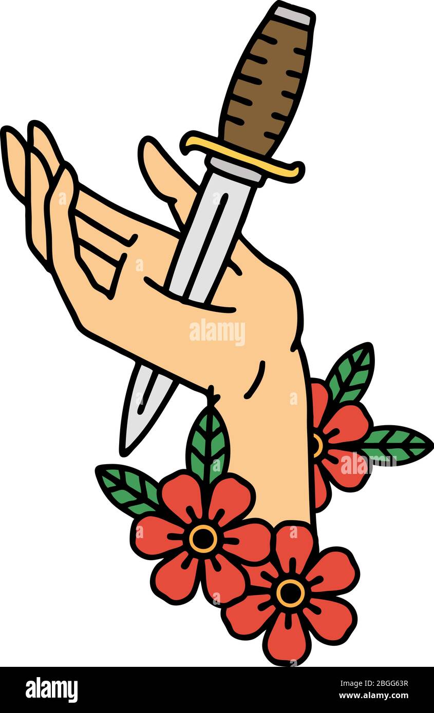 tattoo in traditional style of a dagger in the hand Stock Vector Image ...