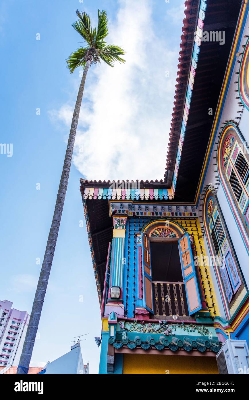 Singapore, Oct 2019: Colorful House of Tan Teng Niah against blue sky ...