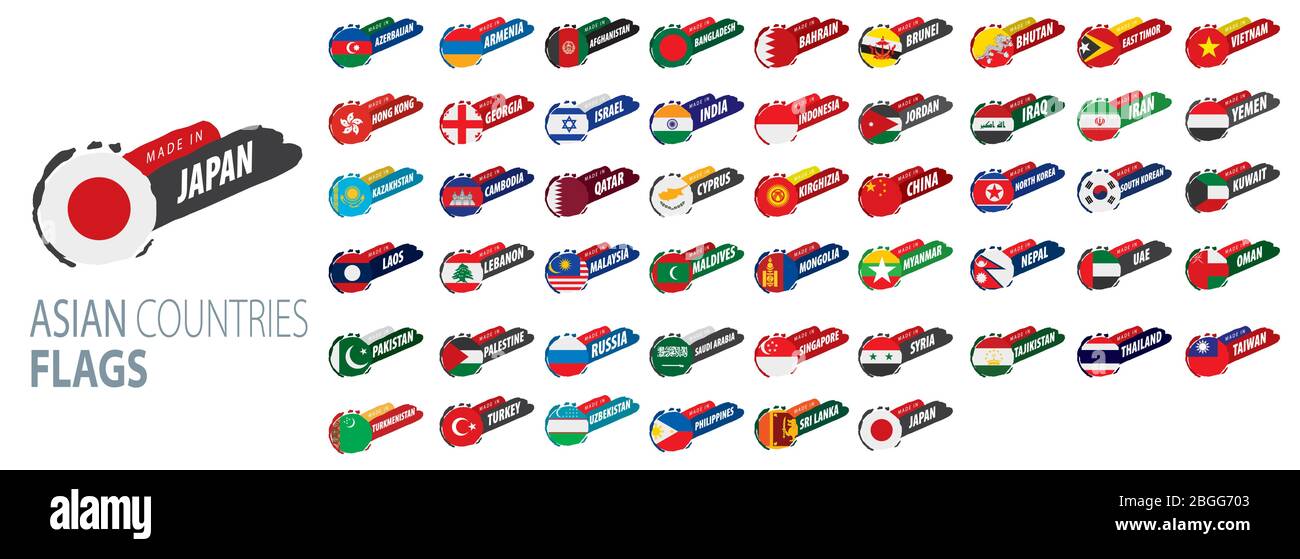 National flags of Asian countries. Vector illustrations Stock Vector ...