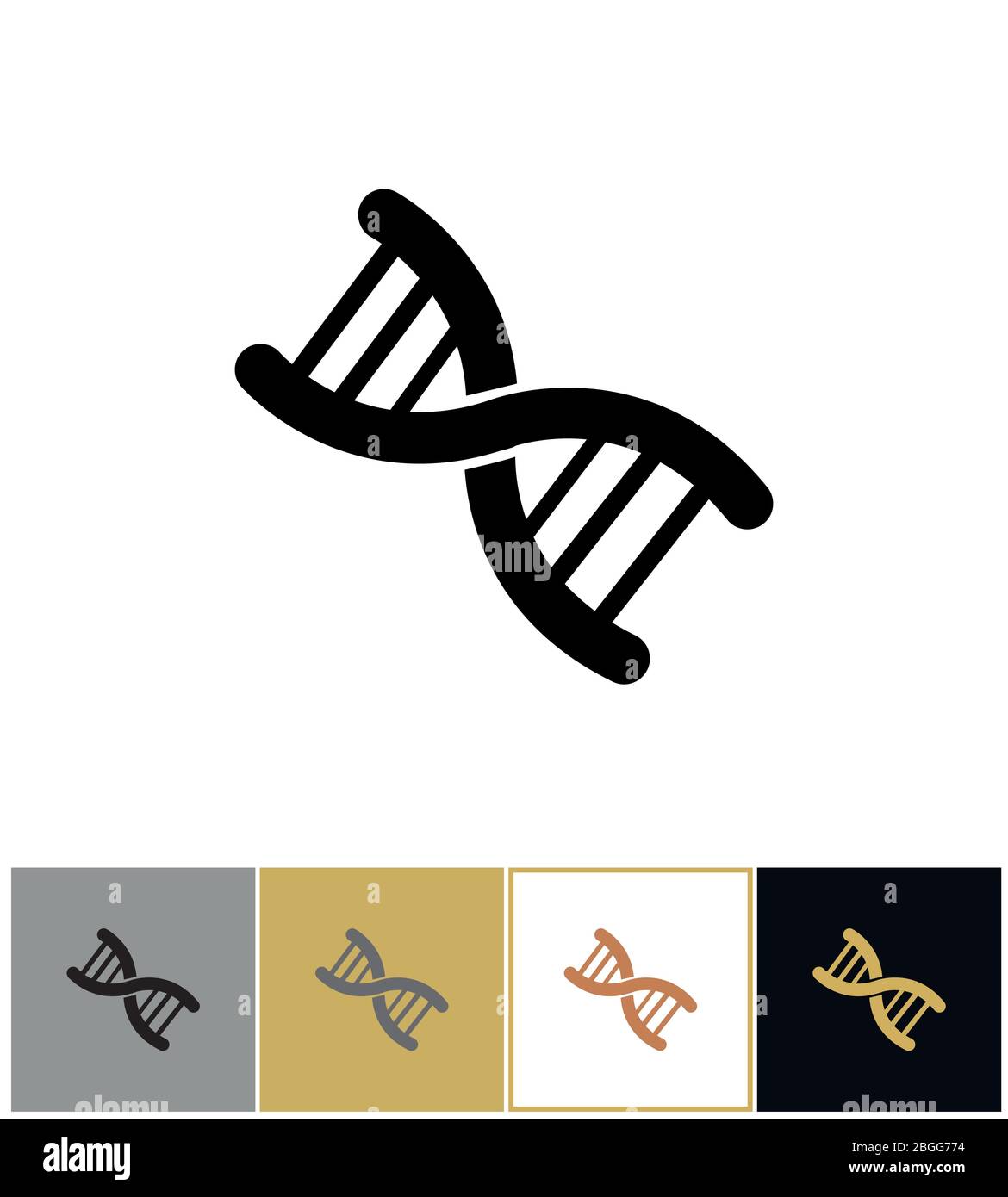Dna icon, genetics human chromosome symbol isolated on gold, black and white backgrounds vector ...